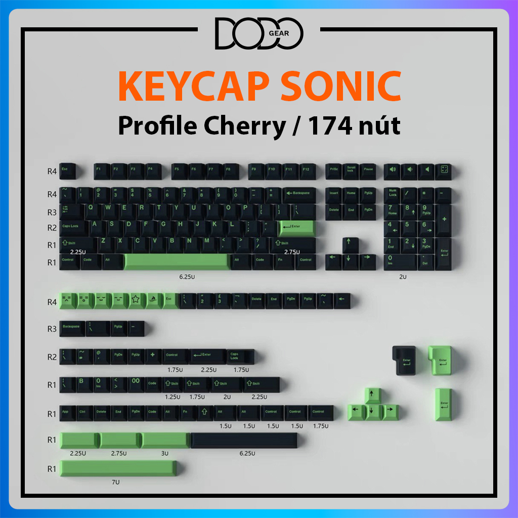 Keycap Wave Sonic 174 nút profile cherry nhựa PBT cao cấp double shot ...