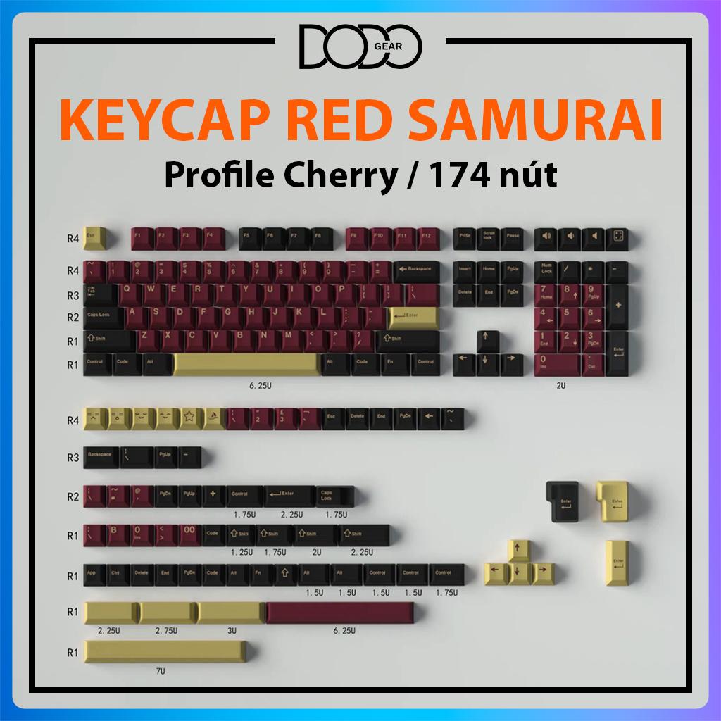 Keycap Red Samurai 174 nút profile cherry nhựa PBT cao cấp double shot ...