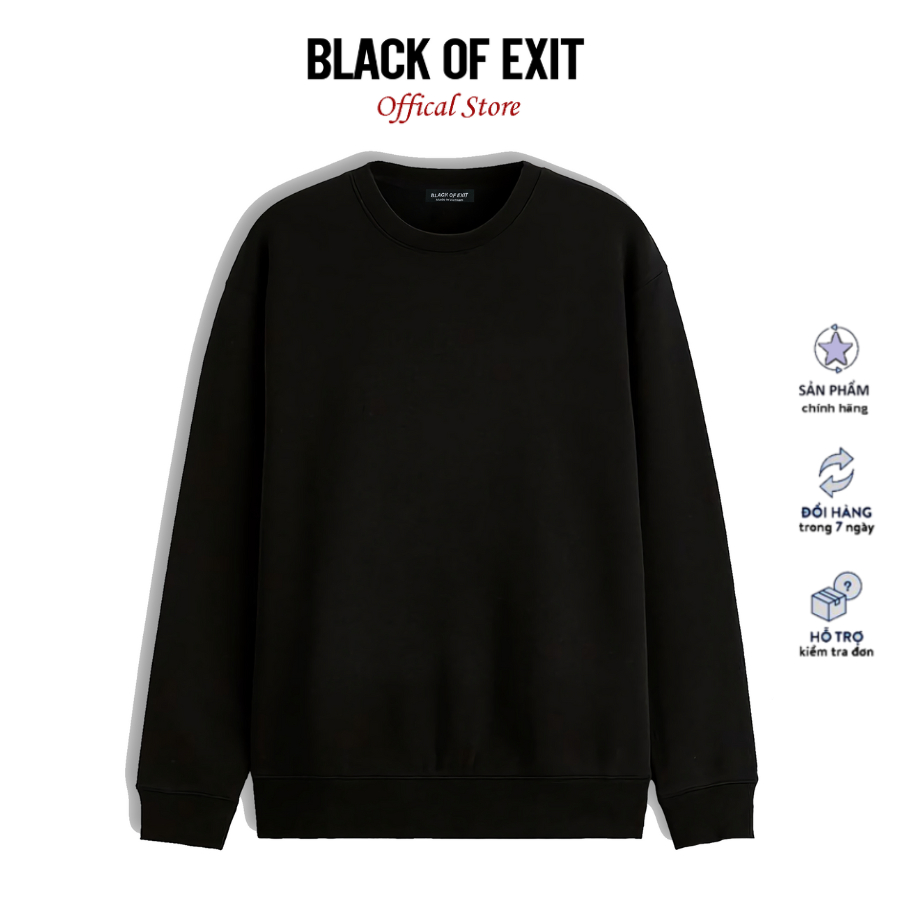 Áo Sweater TRƠN màu Unisex Nỉ Bông Cotton BLACK OF EXIT Basic nam nữ ...