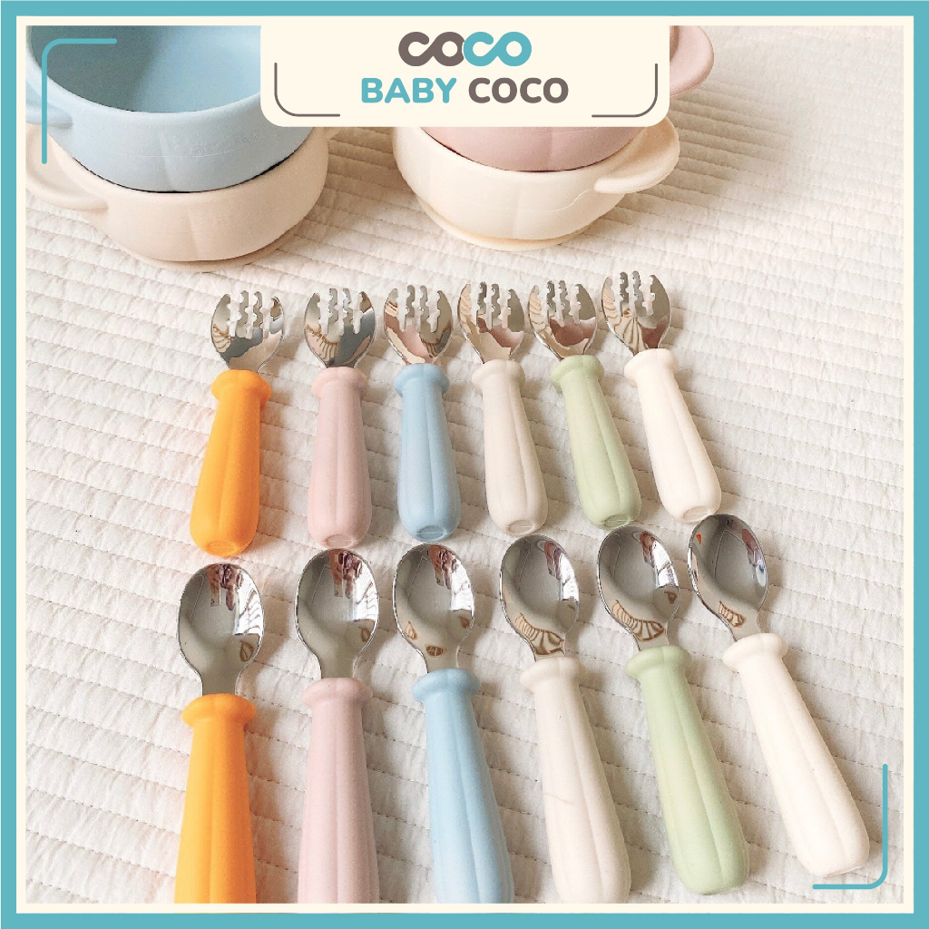 Set thìa dĩa bí ngô Bar-rot Inox 304, cán tay cầm Silicone cao cấp ...