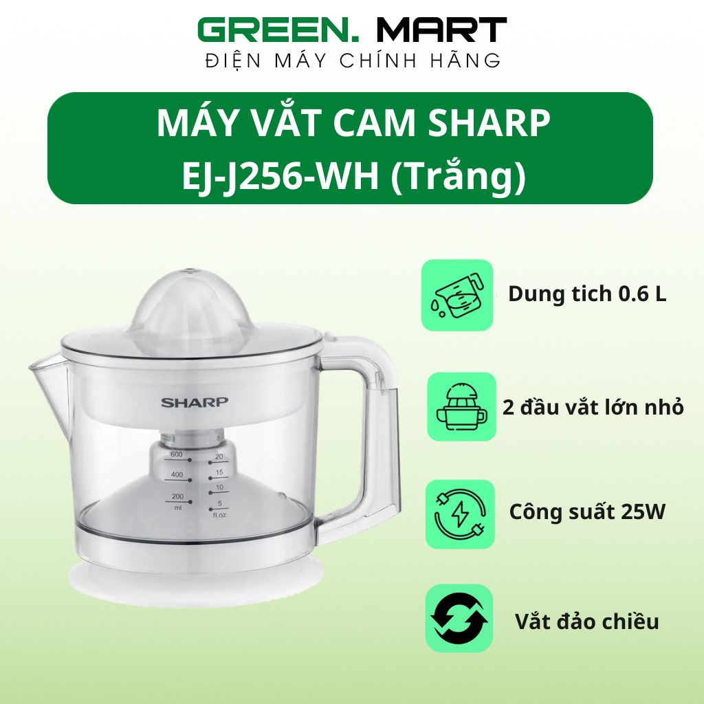 Máy Vắt Cam Điện Tự Động Đảo Chiều Sharp EJ-J256-WH 0.6L | Máy ép cam J415-WH 40W Cao Cấp 2 Đầu ...