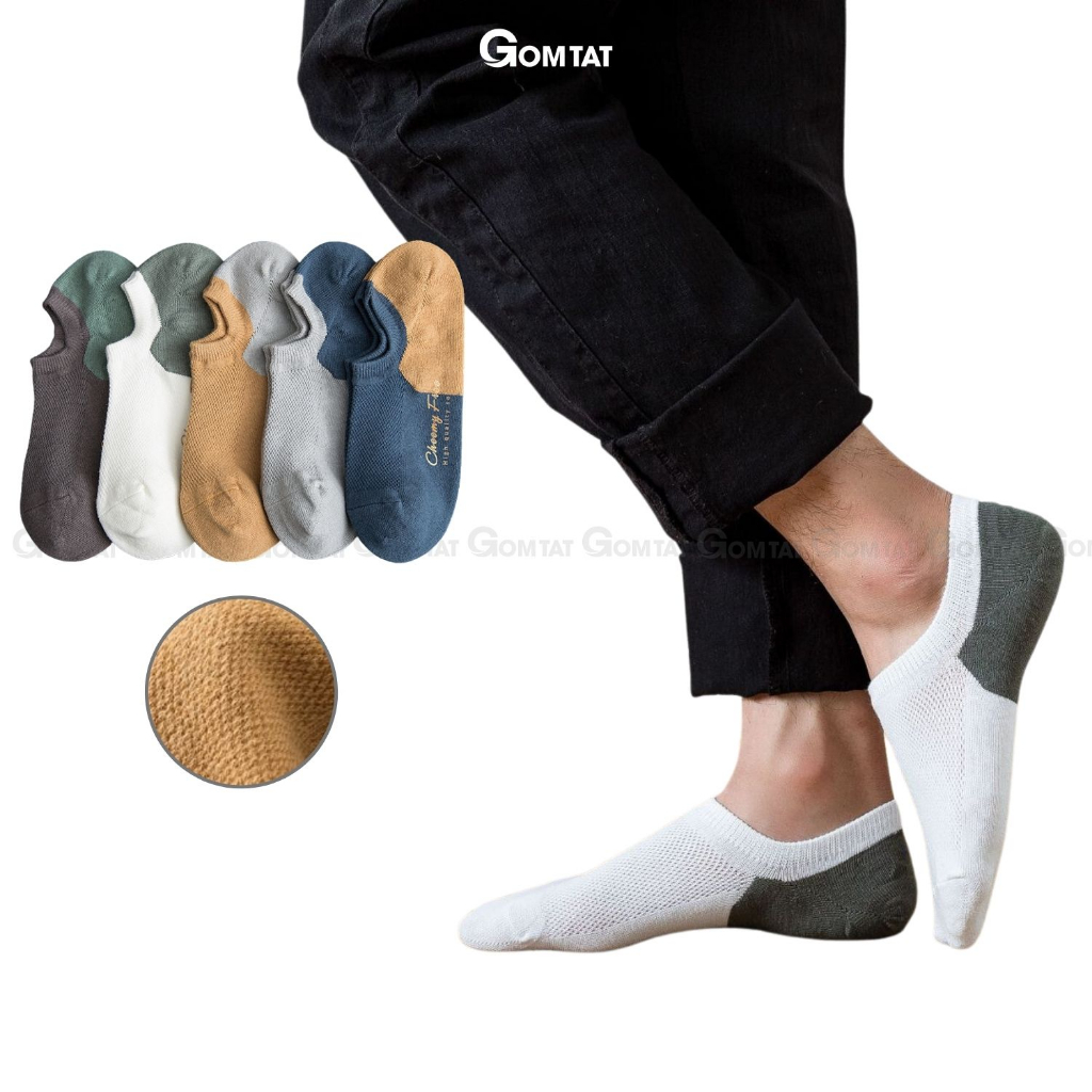 Set 5 đôi vớ cổ thấp nam GOMTAT, chất liệu cotton dày dặn, kết hợp lướt ...