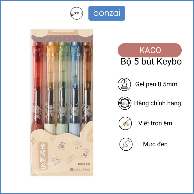 Bộ 5 bút Kaco Keybo phiên bản đặc biệt mực đen ngòi 0,5mm (Hàng Chính ...