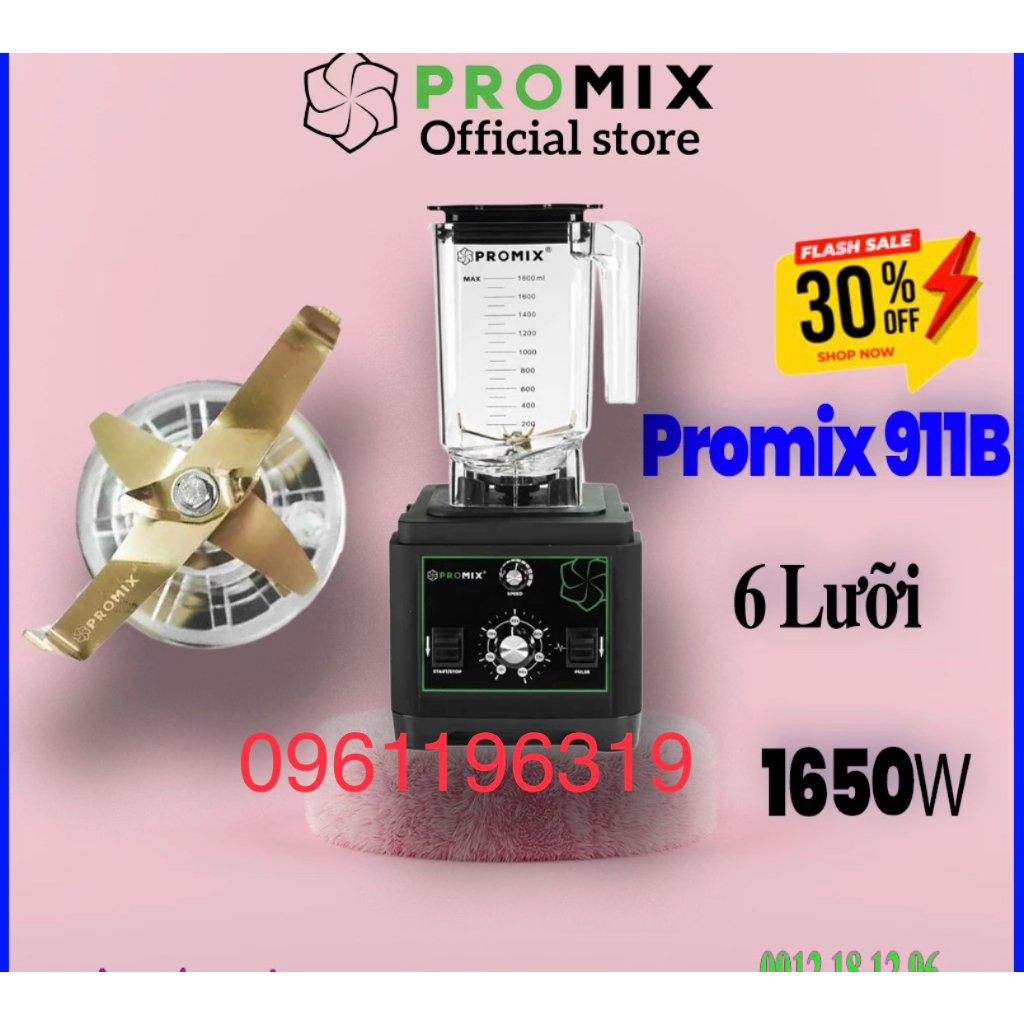 Máy xay sinh tố Promix PM-911B - Phá đá siêu mịn - Phù hợp cho quán kinh doanh [2 Lít - 1680W ...
