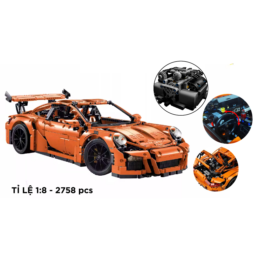Mô hình xe ô tô lắp ghép Porsche 911 Gt3 RS Orange 2758 pcs tỉ lệ 1:8 ...
