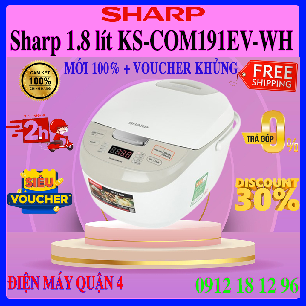 Nồi cơm điện tử Sharp 1.8 lít KS-COM191EV-WH / COM191EV - Hàng chính ...