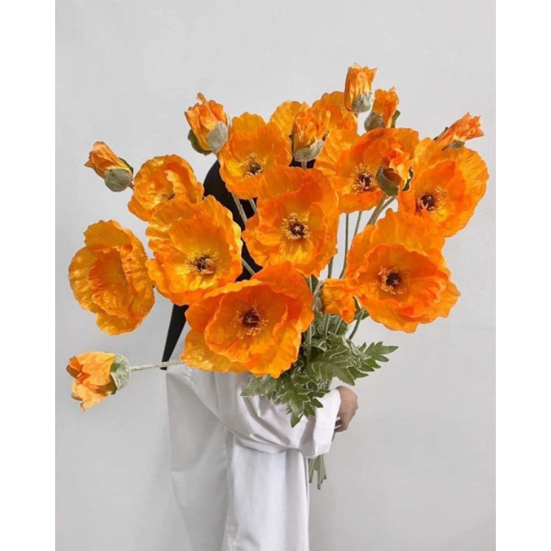 Hoa giả Hoa Poppy giả-hoa Anh Túc cỡ lớn, size 15cm,cành dài 109cm ...