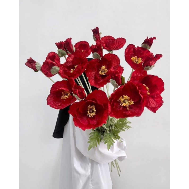 Hoa giả Hoa Poppy giả-hoa Anh Túc cỡ lớn, size 15cm,cành dài 109cm ...