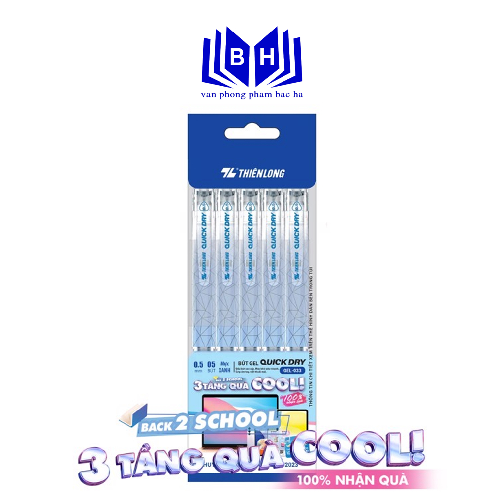 Combo 5 Bút gel Quick Dry Thiên Long GEL-033 ngòi 0.5mm - Mực khô siêu ...