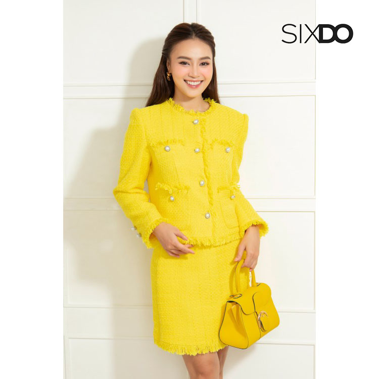 Chân váy tweed SIXDO (Yellow Straight Mini Tweed Skirt) | Shopee Việt Nam
