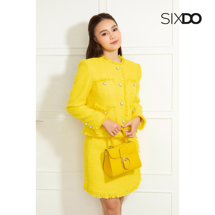 Chân váy tweed SIXDO (Yellow Straight Mini Tweed Skirt) | Shopee Việt Nam
