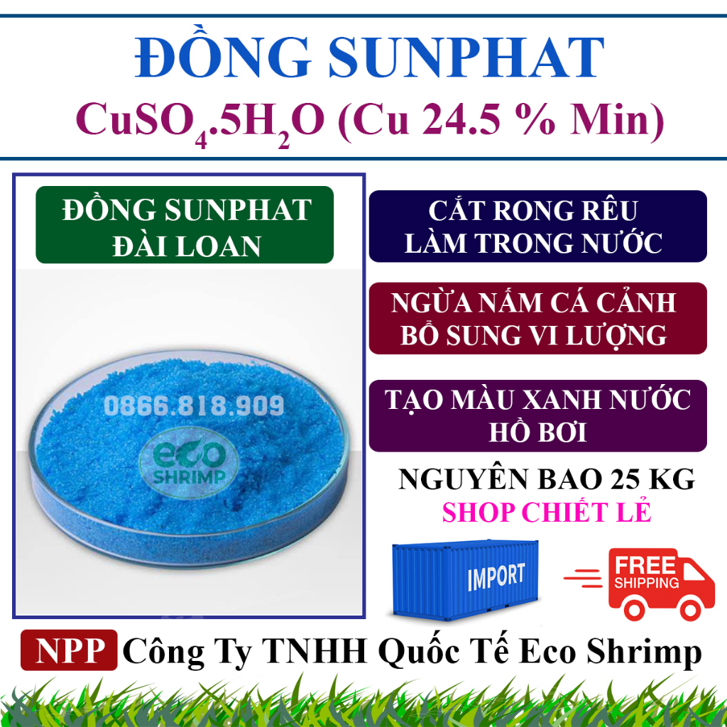 Đồng Sunphat CuSO4 Đài Loan Xử Lý Nước - Đồng Sulfat Ngừa Nấm Cá - Cắt ...