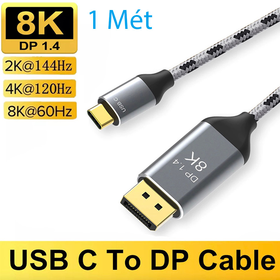 Cáp USB-C Thunderbolt 3/4 to Displayport 1.4, dài 1M, hỗ trợ 8K 60Hz 4K ...