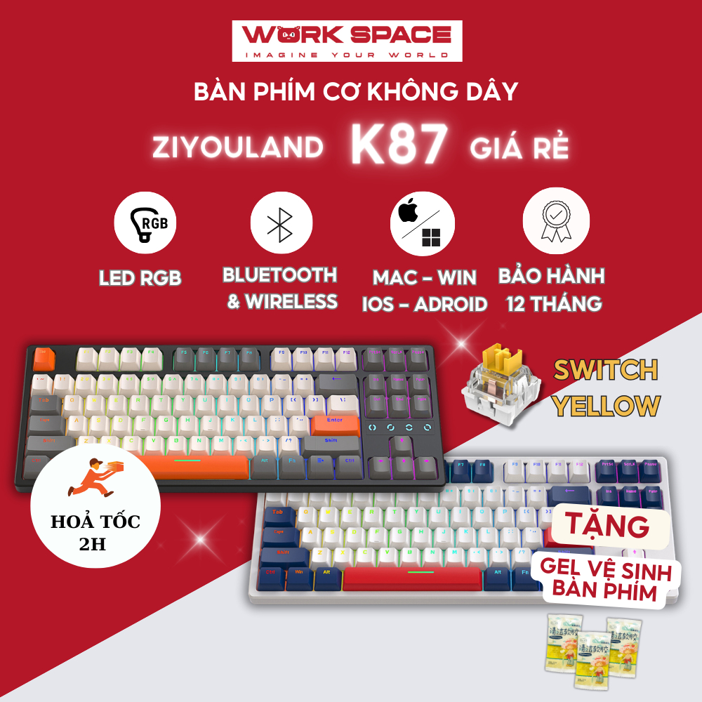 Bàn phím cơ K87 Mechanical ZiyouLand hotswap, thay đổi keycap, kết nối ...