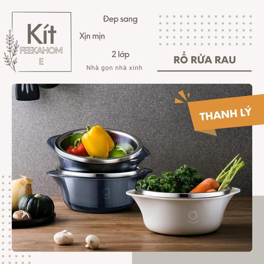 Rổ rửa rau đa năng nhựa cao cấp FEEKA 2 lớp sang trọng, thau nhựa rửa ...