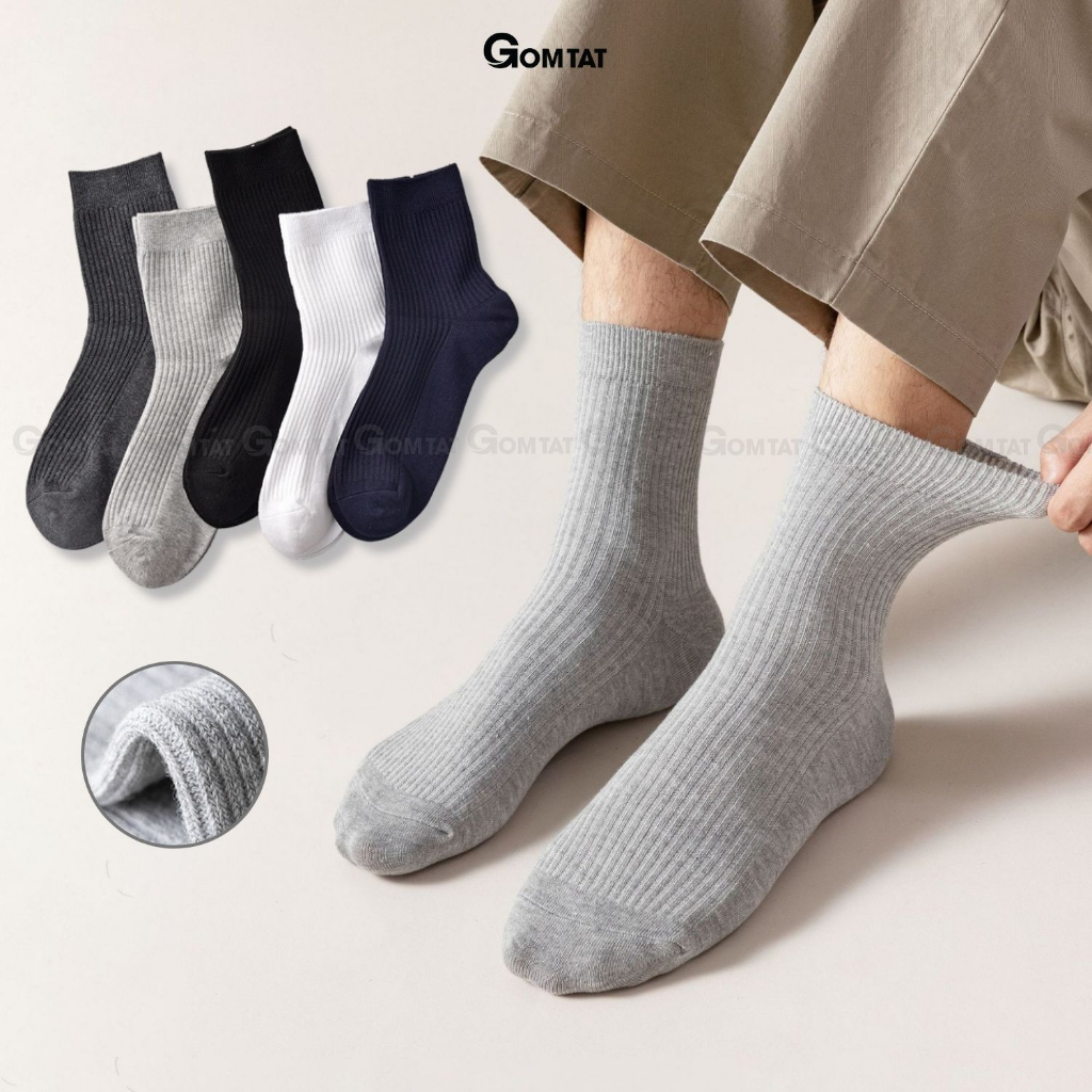 Tất vớ cổ cao nam nữ GOMTAT trơn gân tâm, chất liệu cotton cao cấp, co ...