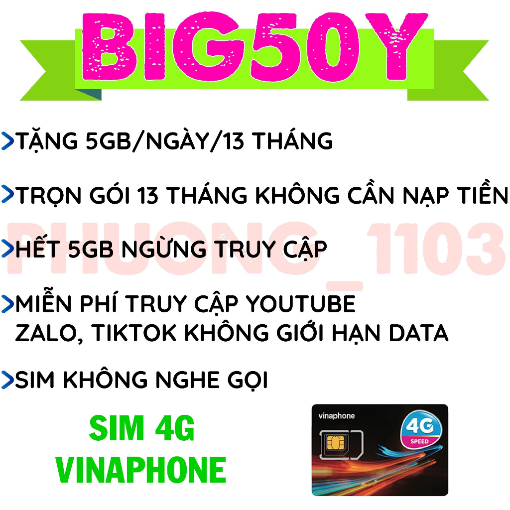 Sim 4G vina BIG50Y tặng 5gb/ngày miễn phí 3 và 15 tháng không phải nạp tiền | Shopee Việt Nam