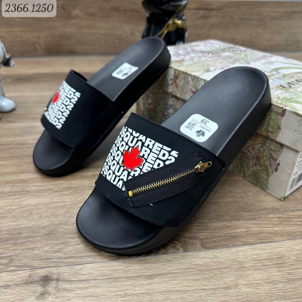 Dép lê quai ngang Dsquared2 DSQ2 Khóa Chéo, DSQ Lá Phong Đỏ hàng nét ...