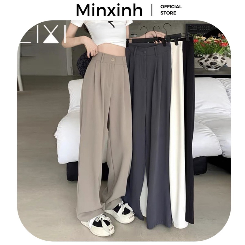 Quần Suông Nữ ống Rộng Cạp Cao 1 Khuy Chất Vải Gold Nhật Mềm Mại Sóng Vải Hàng đẹp Lưng Chun Sau