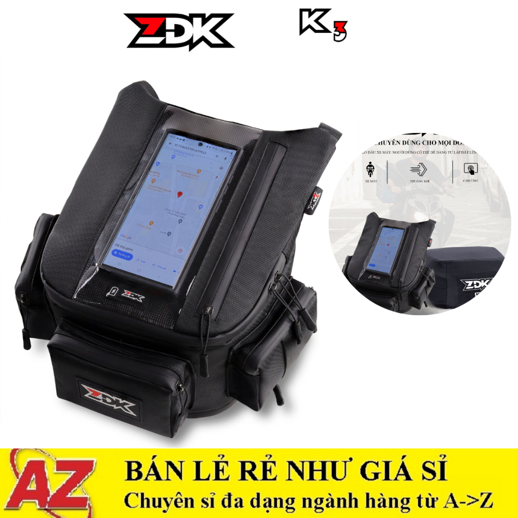 Túi Treo Đầu Xe Máy ZDK K3 Nhiều Ngăn Dung Tích Lớn, Túi Chạy Grab Dùng Cảm Ứng Siêu Mượt, Có Lỗ ...