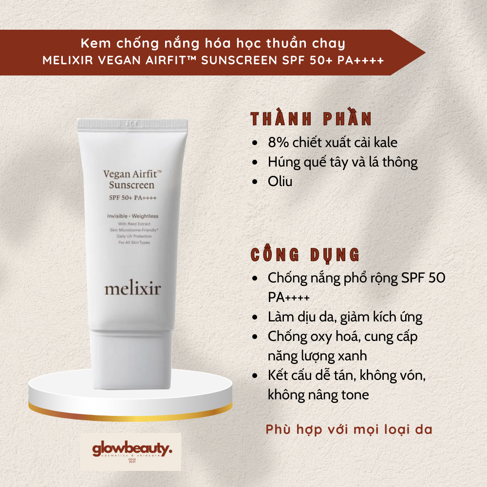 Kem chống nắng hóa học thuần chay Melixir Vegan Airfit™ Sunscreen SPF ...