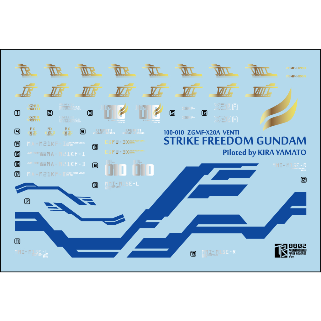 Decal nước cho mô hình lắp ráp 1.100 Daban 8802 Strike Freedom MB ver ...