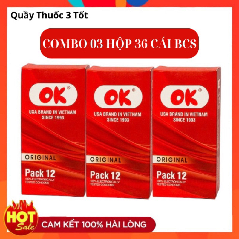 Combo 03 hộp Bao cao su OK không mùi- Original (36 chiếc Bao cao su ...