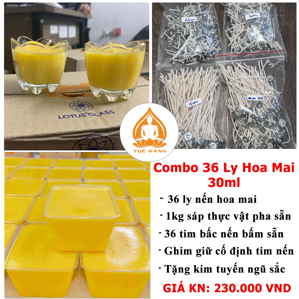 Combo 36 ly nến bơ thực vật ly hoa mai, ly sen nhỏ, ly sen đài 30ML ...