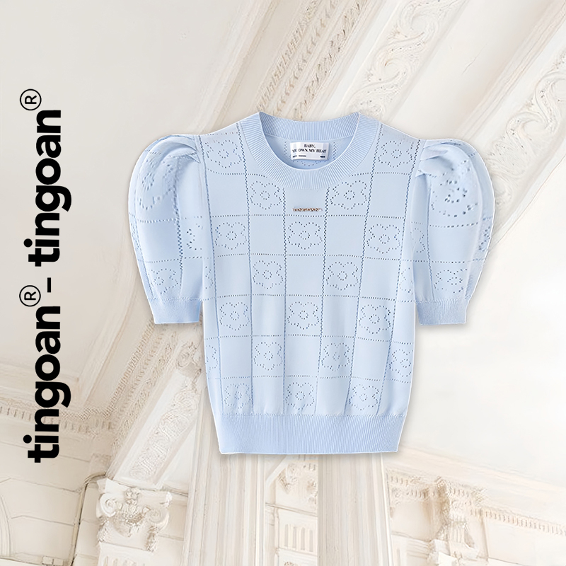 TINGOAN® - Áo len siêu mỏng xanh blue có logo TINGOAN® ngắn tay cổ tròn ...