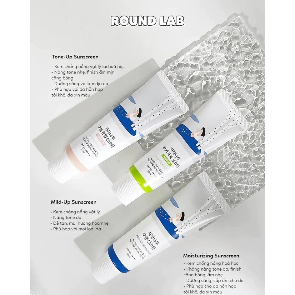 [COMBO KCN + SRM] Kem chống nắng cấp ẩm chiết xuất cây bạch dương Round ...