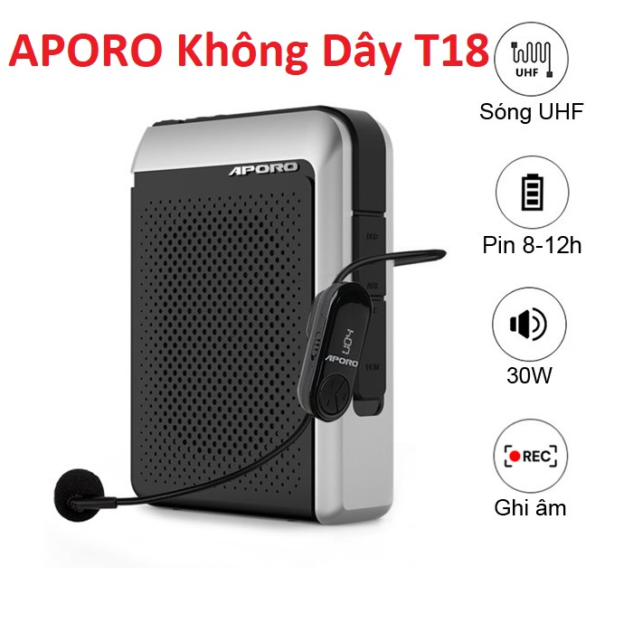 MÁY TRỢ GIẢNG APORO T18 2.4G | UHF MIC KO DÂY, BLUETOOTH, CÔNG SUẤT 30W ...