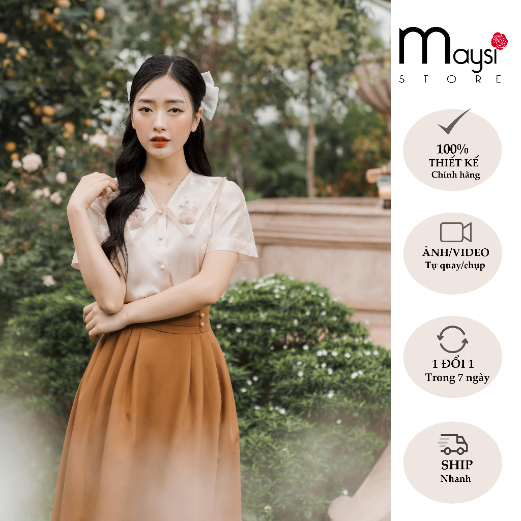Áo sơ mi công sở thêu hoa màu be by Maysi | Shopee Việt Nam