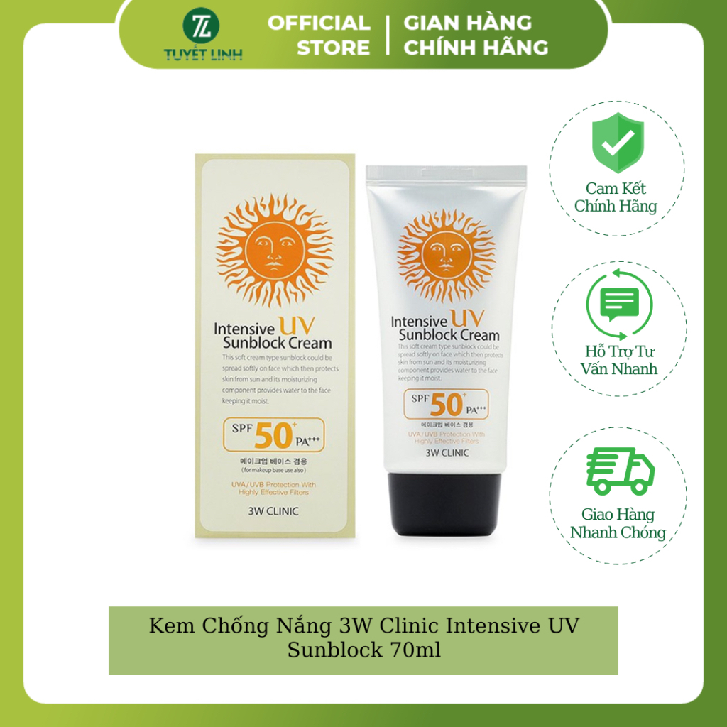 Kem Chống Nắng 3W Clinic Intensive UV Sunblock Cream SPF50+/PA+++ 70ml | Shopee Việt Nam