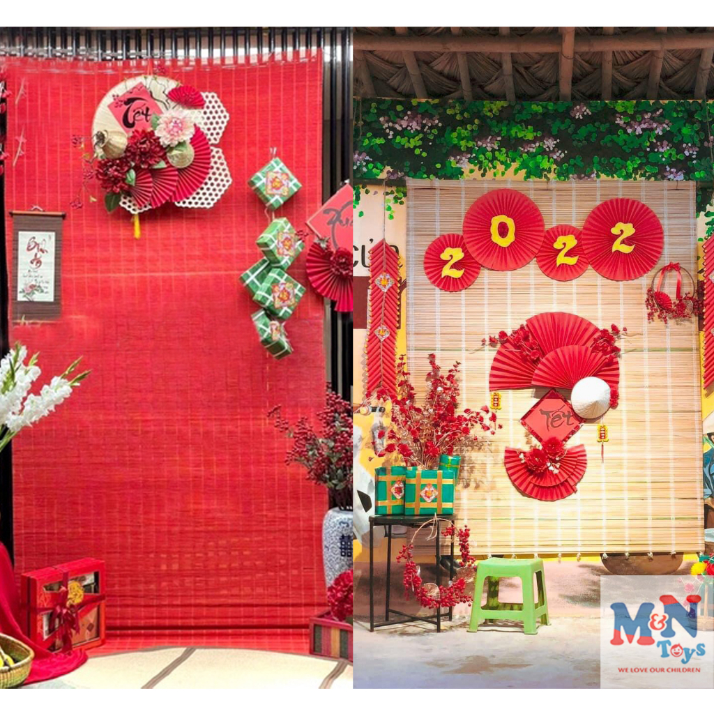 Mành Tre tăm trang trí, decor lễ tết, trung thu màu trắng, màu đỏ làm ...