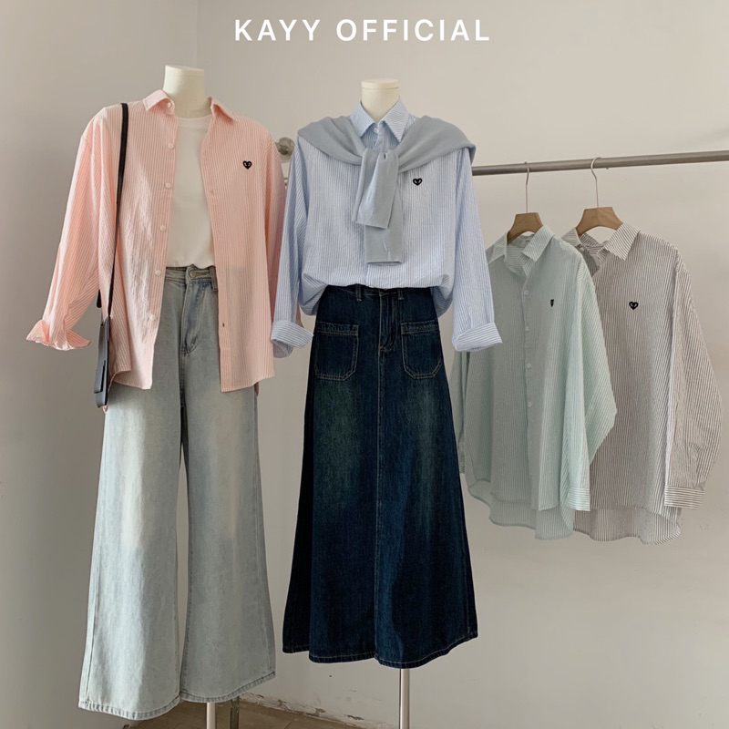 KAYY. Áo sơ mi kẻ tăm thêu tim _ Smktt (ảnh thật) | Shopee Việt Nam