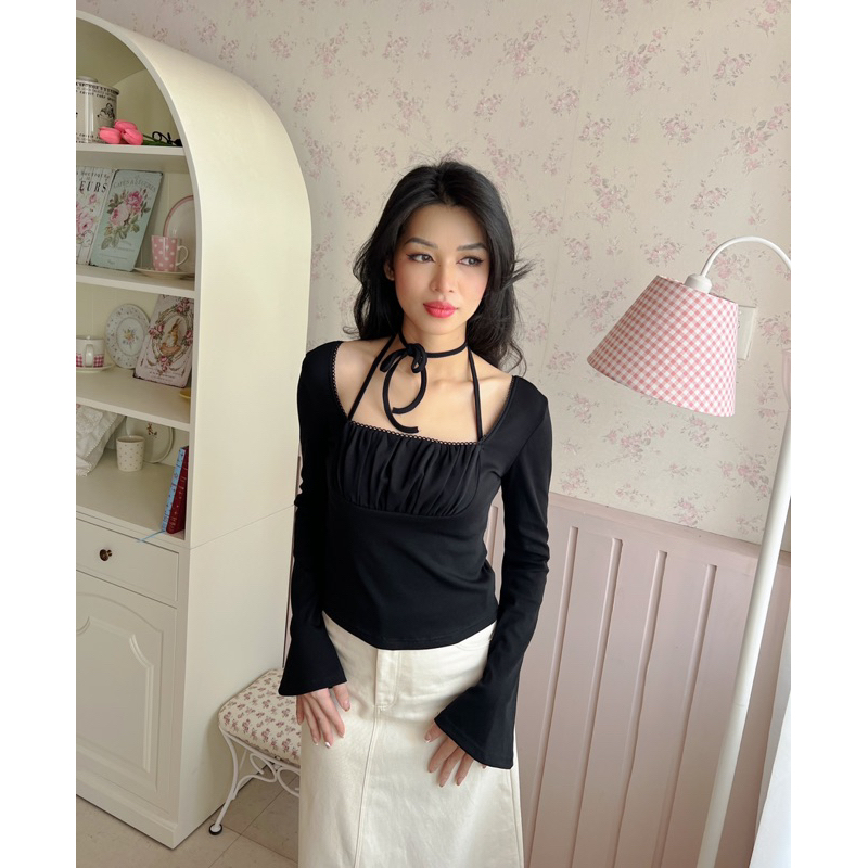 Áo Quadlings top tay dài loe thun rip co dãn Mania Cutie | Shopee Việt Nam