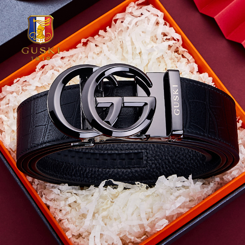 Thắt lưng nam cao cấp da bò thật chính hãng GUSKI hàng fullbox hộp, túi ...