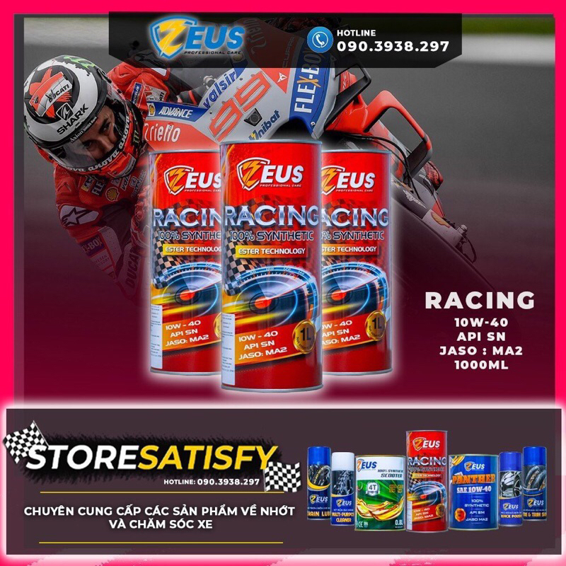 Nhớt Zeus Racing 10w40 Ester MA2 Full tổng hợp chai 1 lít ( có chiết lẻ ...