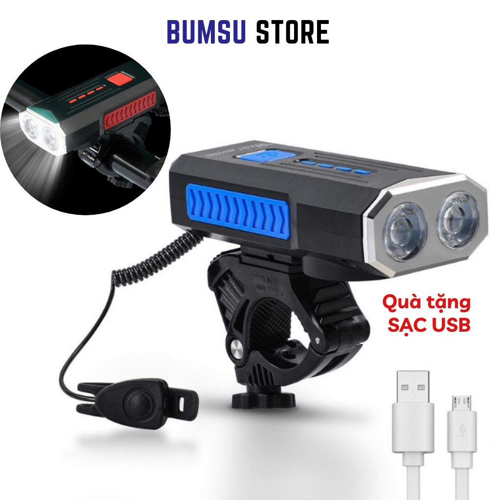 Đèn xe đạp thể thao siêu sáng còi to nhiều chế độ, Đèn Led T6 chống ...