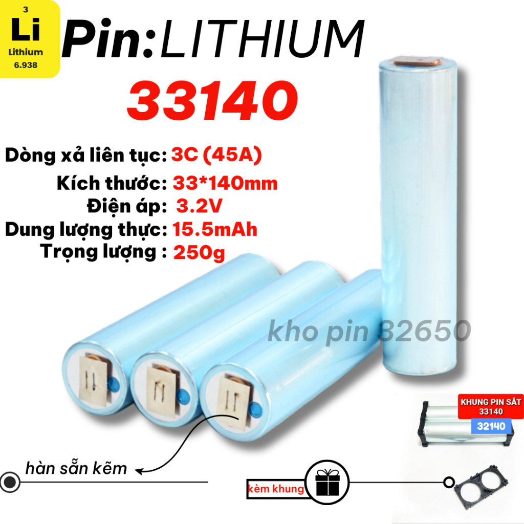 COMBO 10 Pin lithium 33140 15Ah 3.2V - Xả 5C pin Lifepo4 Trọng lượng ...