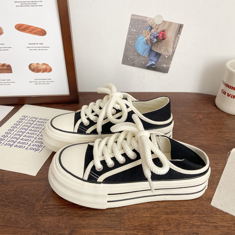 Giày thể thao canvas đế cao đạp gót basic phong cách Hàn Quốc | Shopee ...
