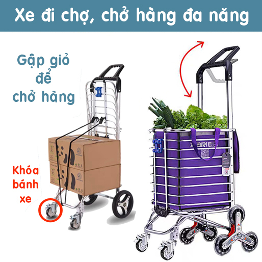 Xe đi chợ & chở hàng inox 2 trong 1 XIARI leo bậc thang thông minh đa ...