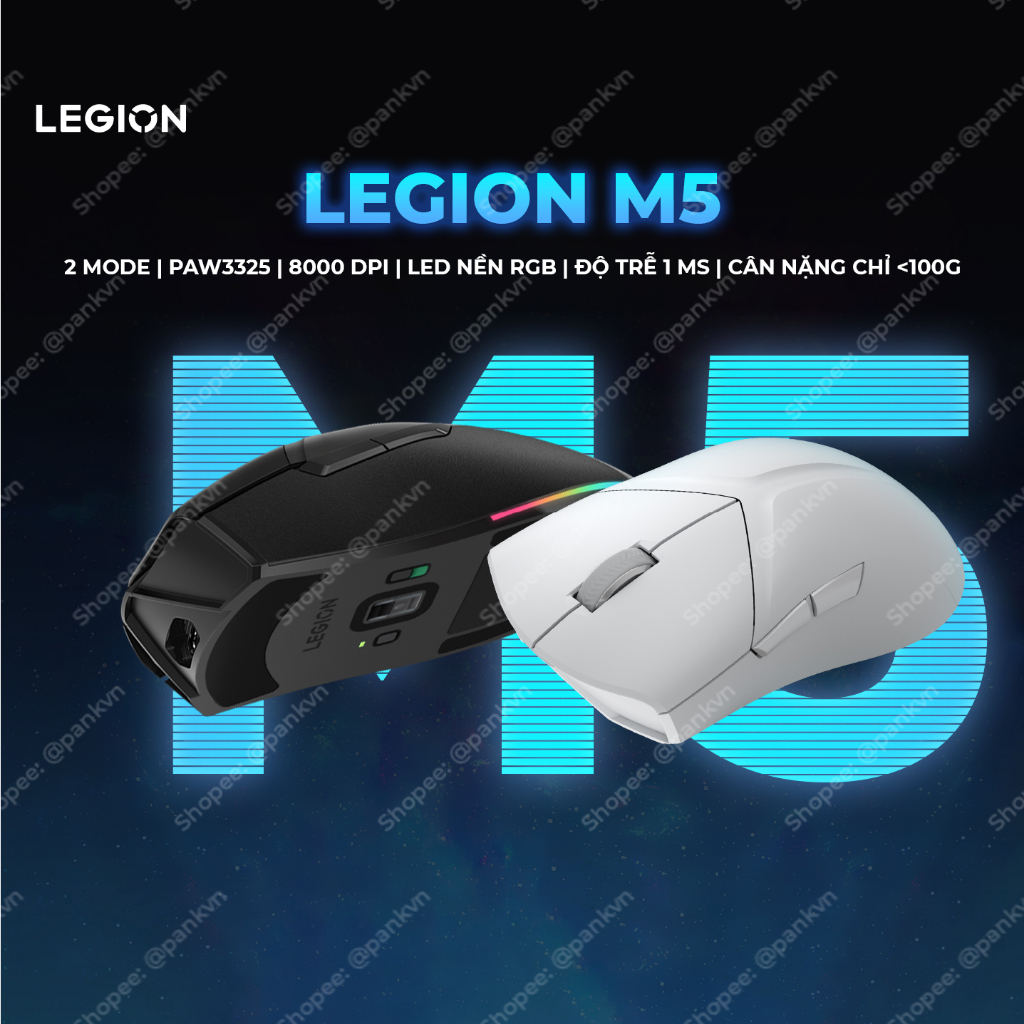 Chuột Gaming Lenovo Legion M5 | PAW3325 | 2 mode kết nối | 8000 DPI | 5 nút chức năng | Có app ...