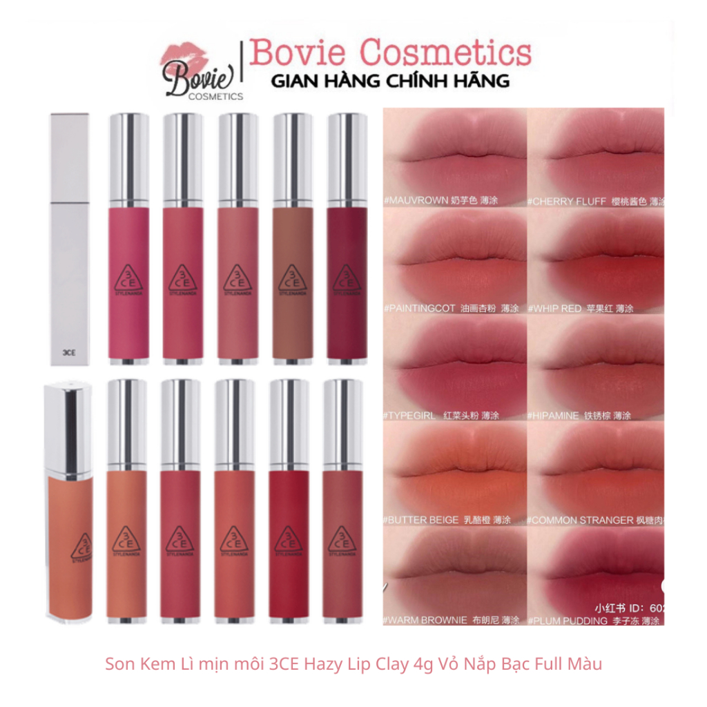 Son Kem Lì mịn môi 3CE Hazy Lip Clay 4g Vỏ Nắp Bạc Full Màu | Shopee ...