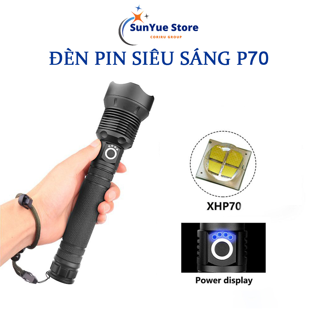 Đèn pin công suất cao mới Corisu P70 LED hợp kim nhôm 2 pin 26650, USB sạc. | Shopee Việt Nam
