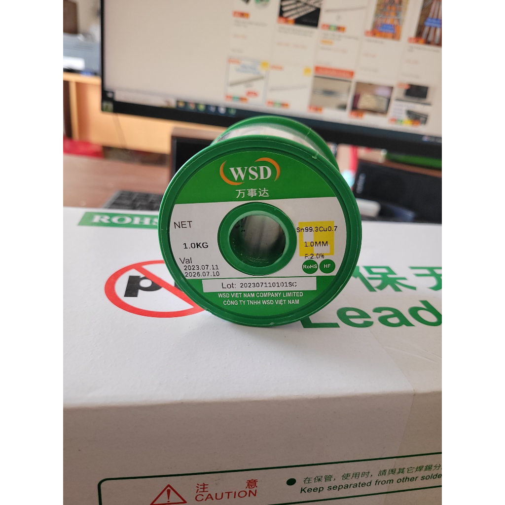 Thiếc Hàn Không Chì WSD 1.0MM Thiếc 99.3% Đồng 0.7%(Sn99.3Cu0.7) RoHS Có xuất hóa đơn VAT ...
