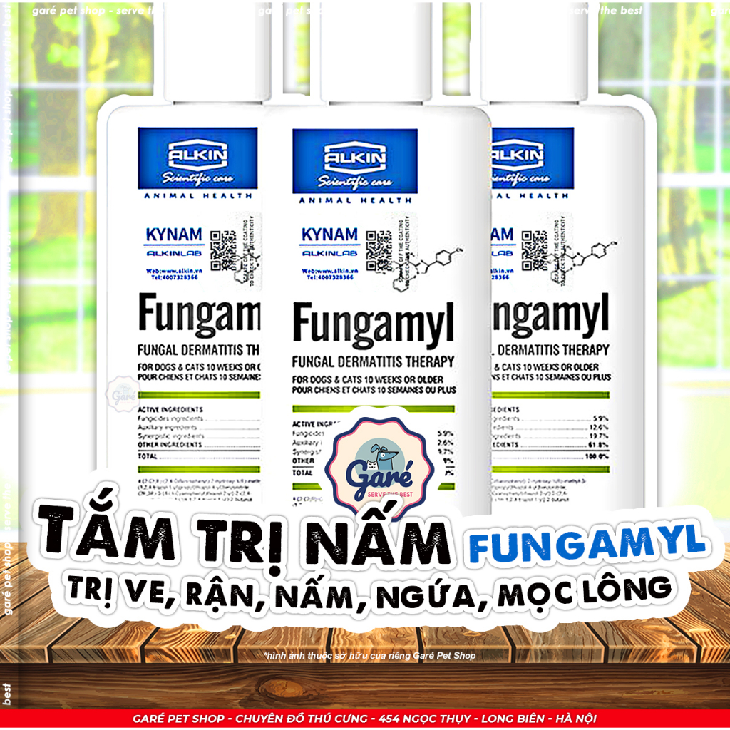 Sữa tắm Fungamyl đặc hiệu nấm hỗ trợ mọc lông, trị ve, rận, bọ chét ...