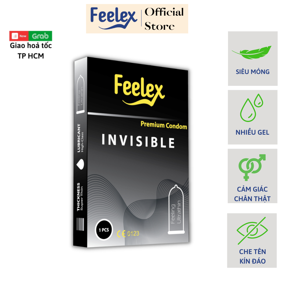 Bao cao su Feelex Invisible siêu mỏng, nhiều gel bôi trơn - Hộp 01 ...