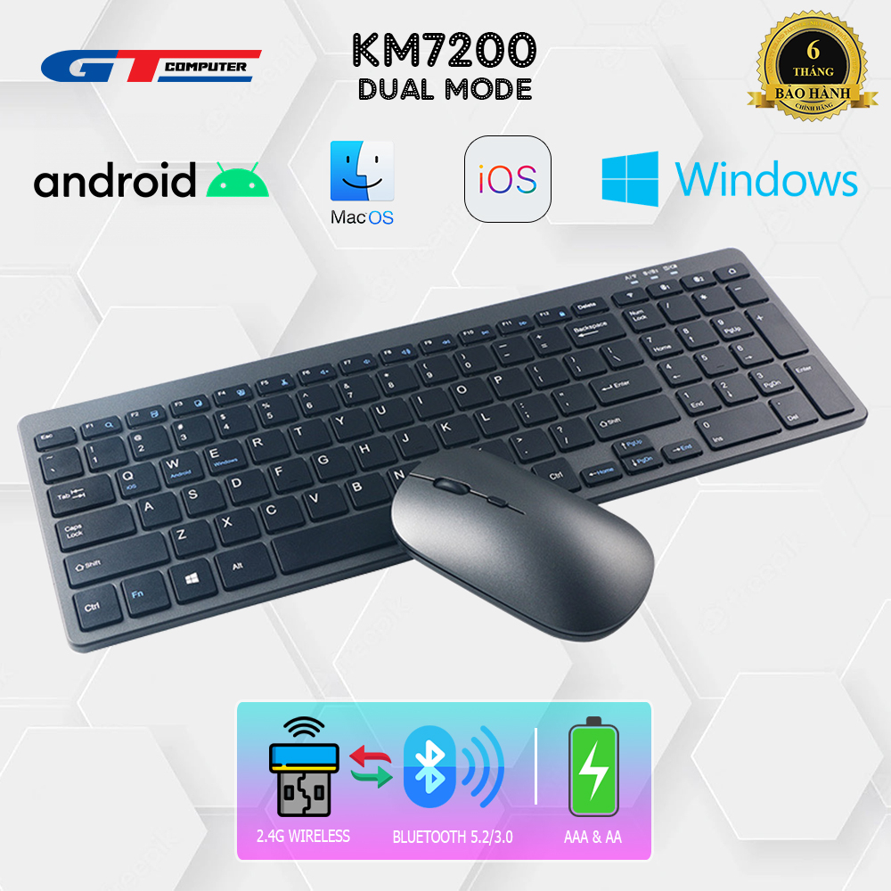 Combo Bàn Phím & Chuột Không Dây KM7200 Chế Độ Kép (2.4G + Bluetooth ...