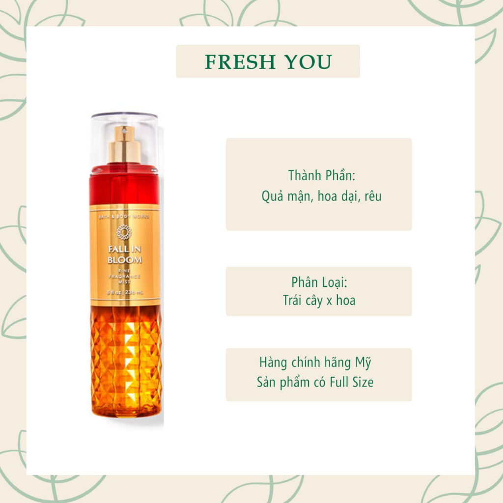 Fall in Bloom - Full Xịt Thơm Toàn Thân Body Mist Bath & Body Works ...